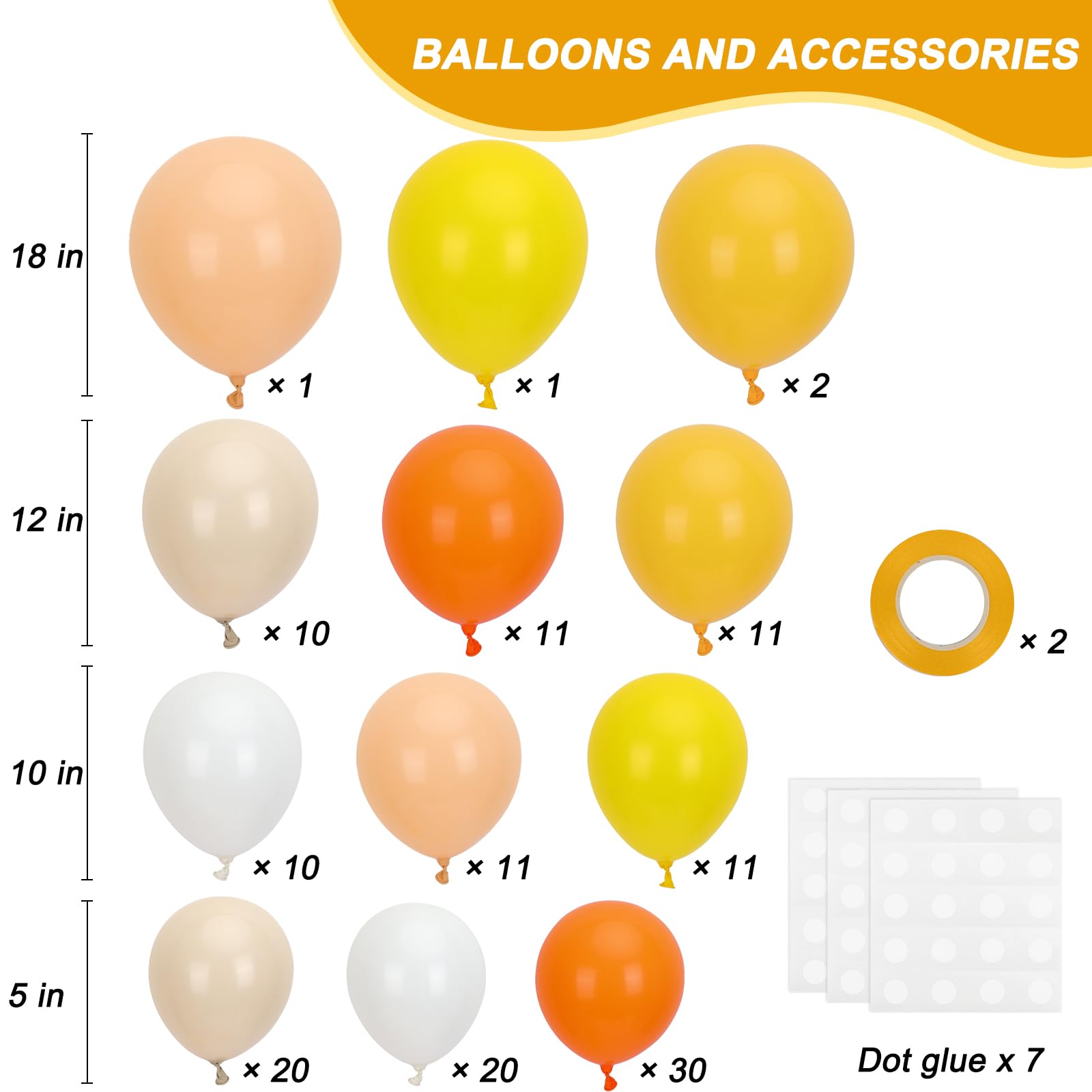 Snapklik.com : RUBFAC 138pcs Yellow Balloon Different Sizes Pack Of 18 ...