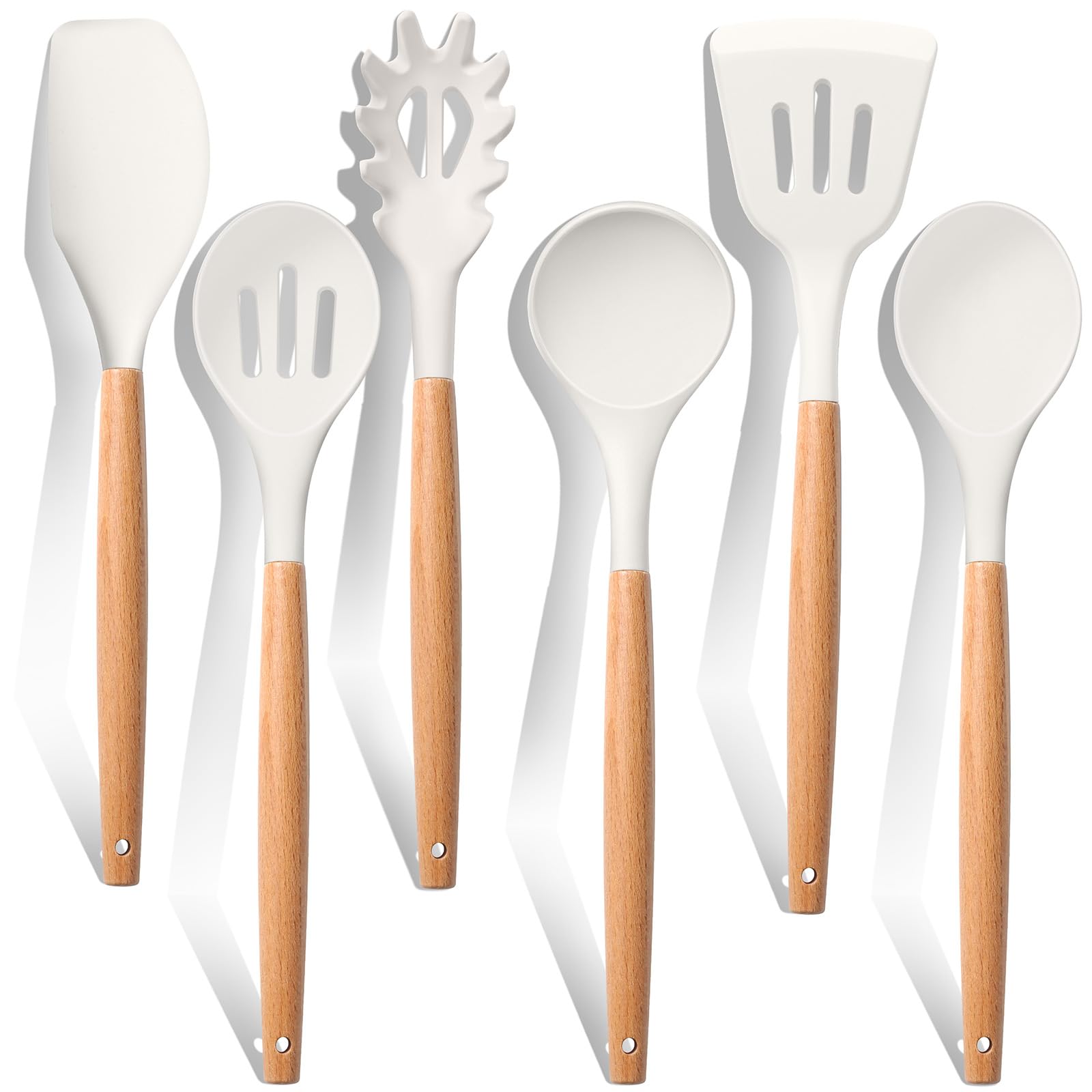 Amazon.com: E-far White Cooking Utensils Set of 6, Silicone Kitchen ...
