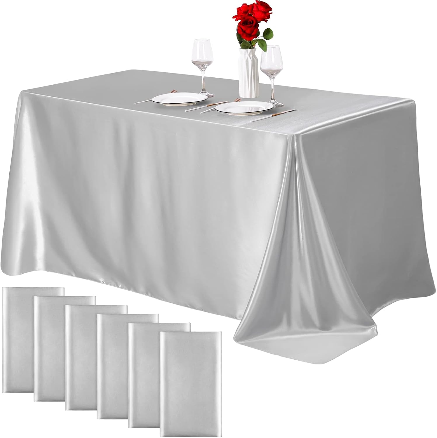 Amazon.com: Ruisita 6 Pieces Satin Tablecloth Satin Table Overlay Cover ...