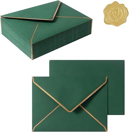 Amazon.com : Topeen 50 Pieces Dark Green A4 Envelopes with Gold Border ...