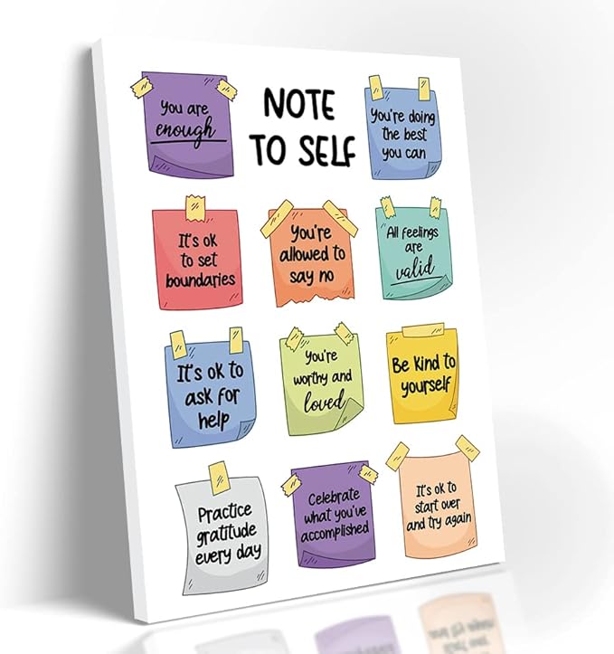Amazon.com: Note to Self Art Printed Poster, Self-Care Canvas Poster ...