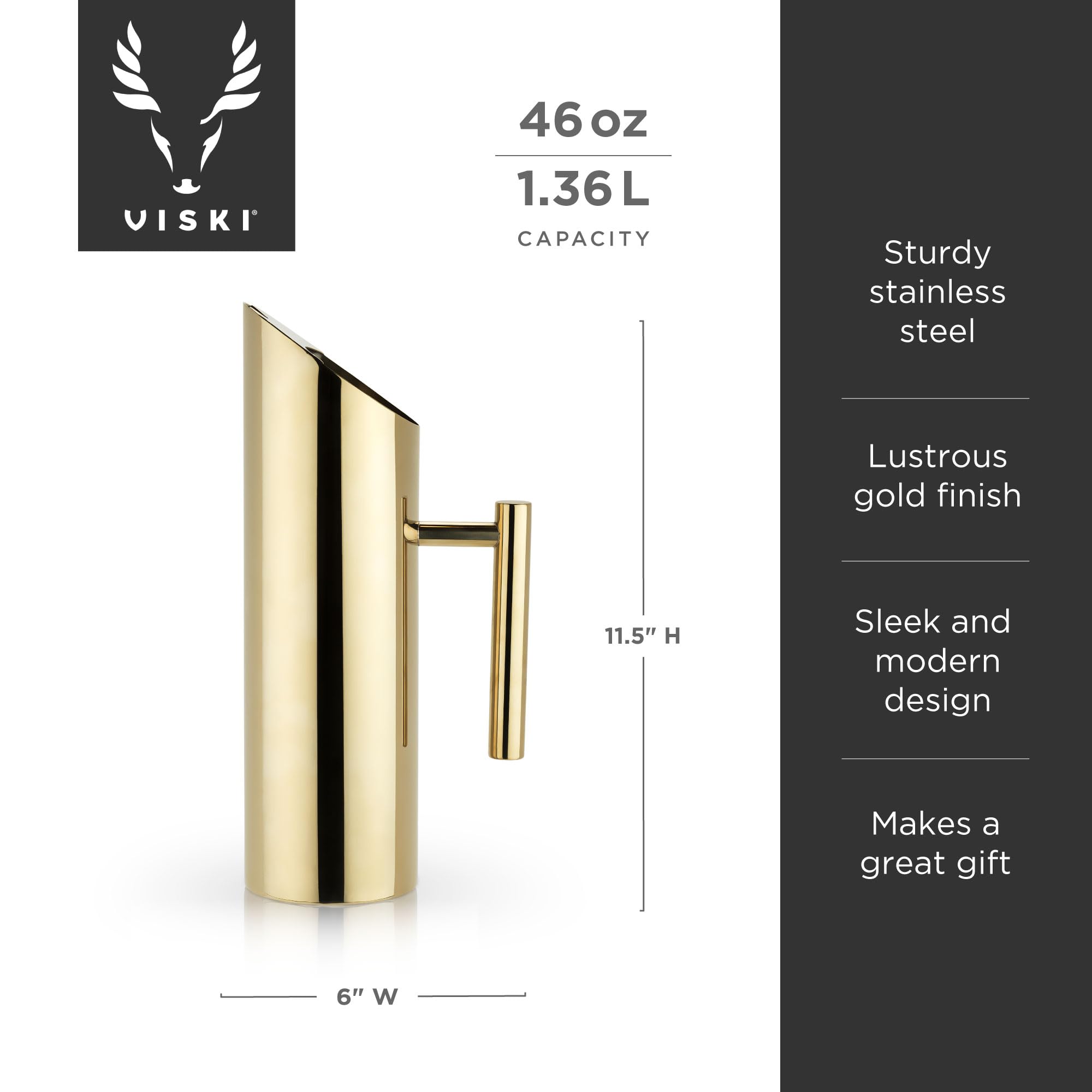 Snapklik.com : Modern Stainless Steel Pitcher, Gold Plated Metal Carafe ...