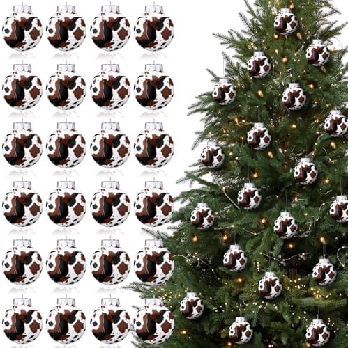 Amazon.com: Syhood 24 Pack Christmas Cow Print Ornaments Bulk Western ...