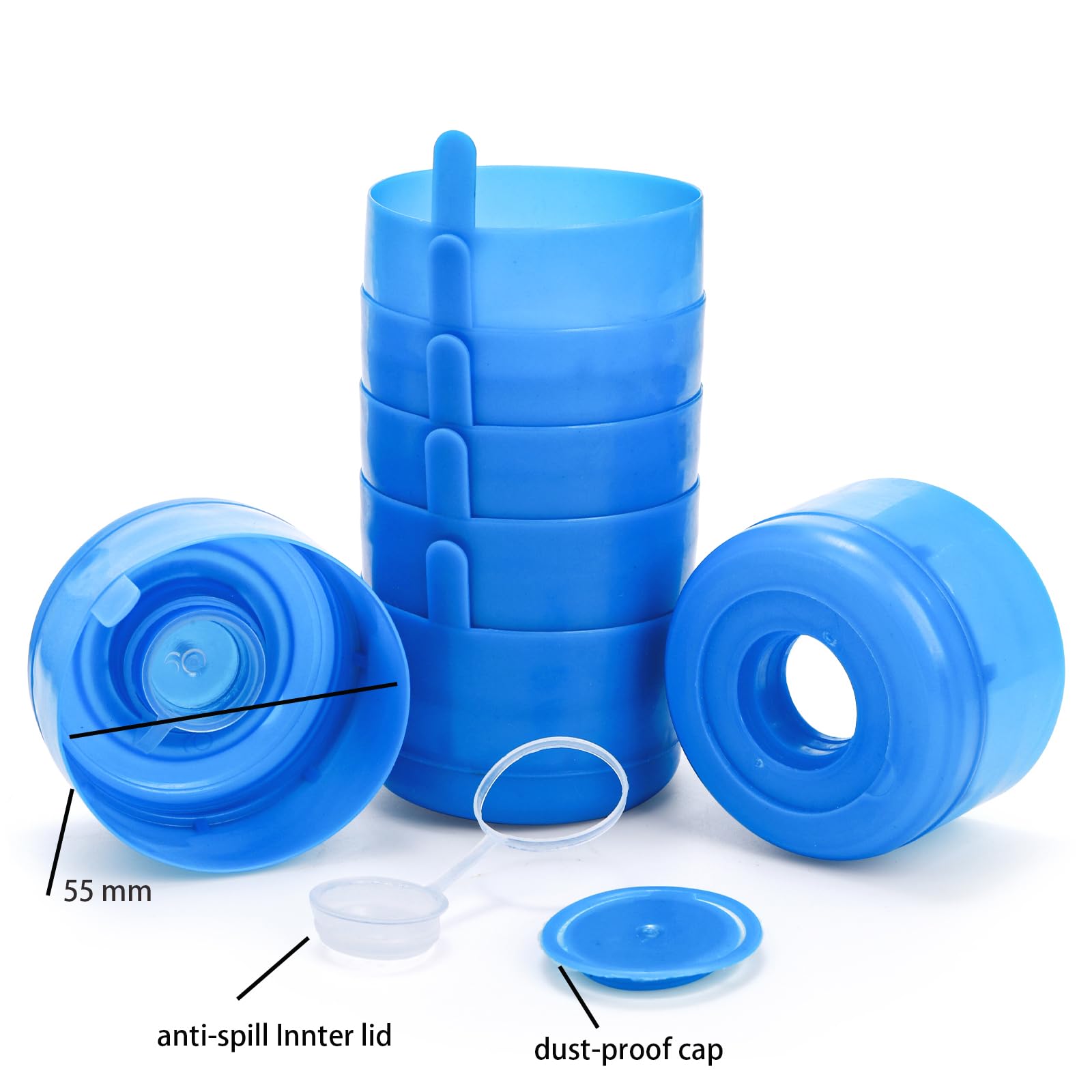 Snapklik.com : 100 Pack Water Bottle Caps, 55mm 3&5 Gallon Non Spill ...