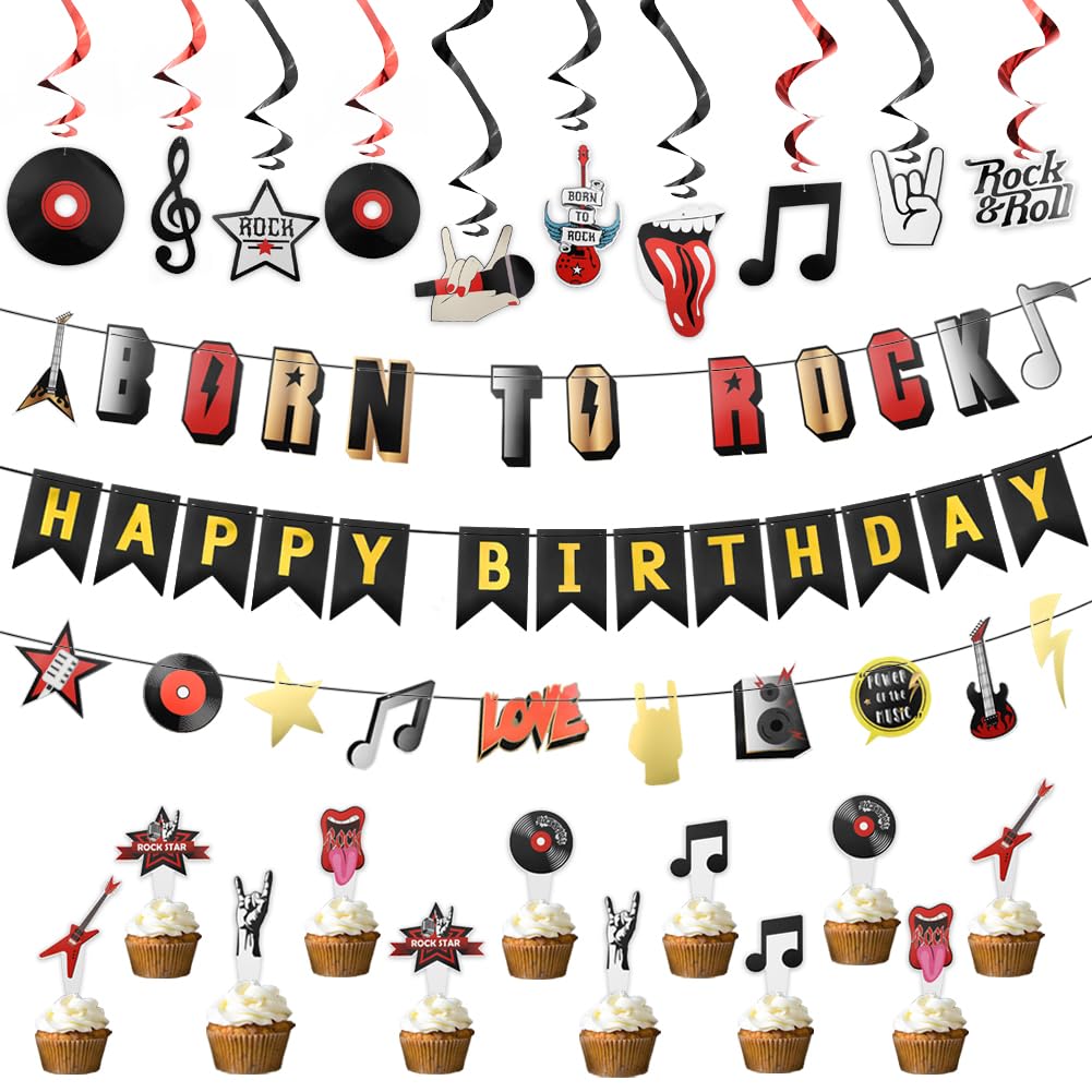 Rock Music Birthday Party Decorations Supplies,HAPPY BIRTHDAY Bunting ...