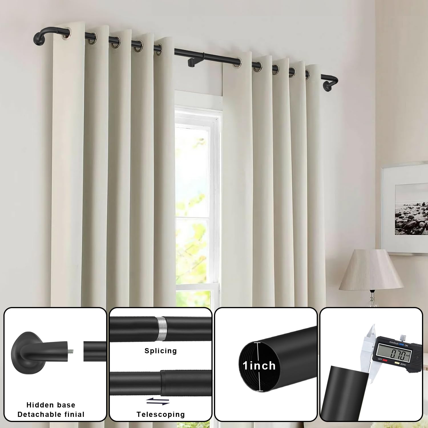 Snapklik.com : Room Darkening Rods, Single Window Rods 28-120 Inch(2.33 ...