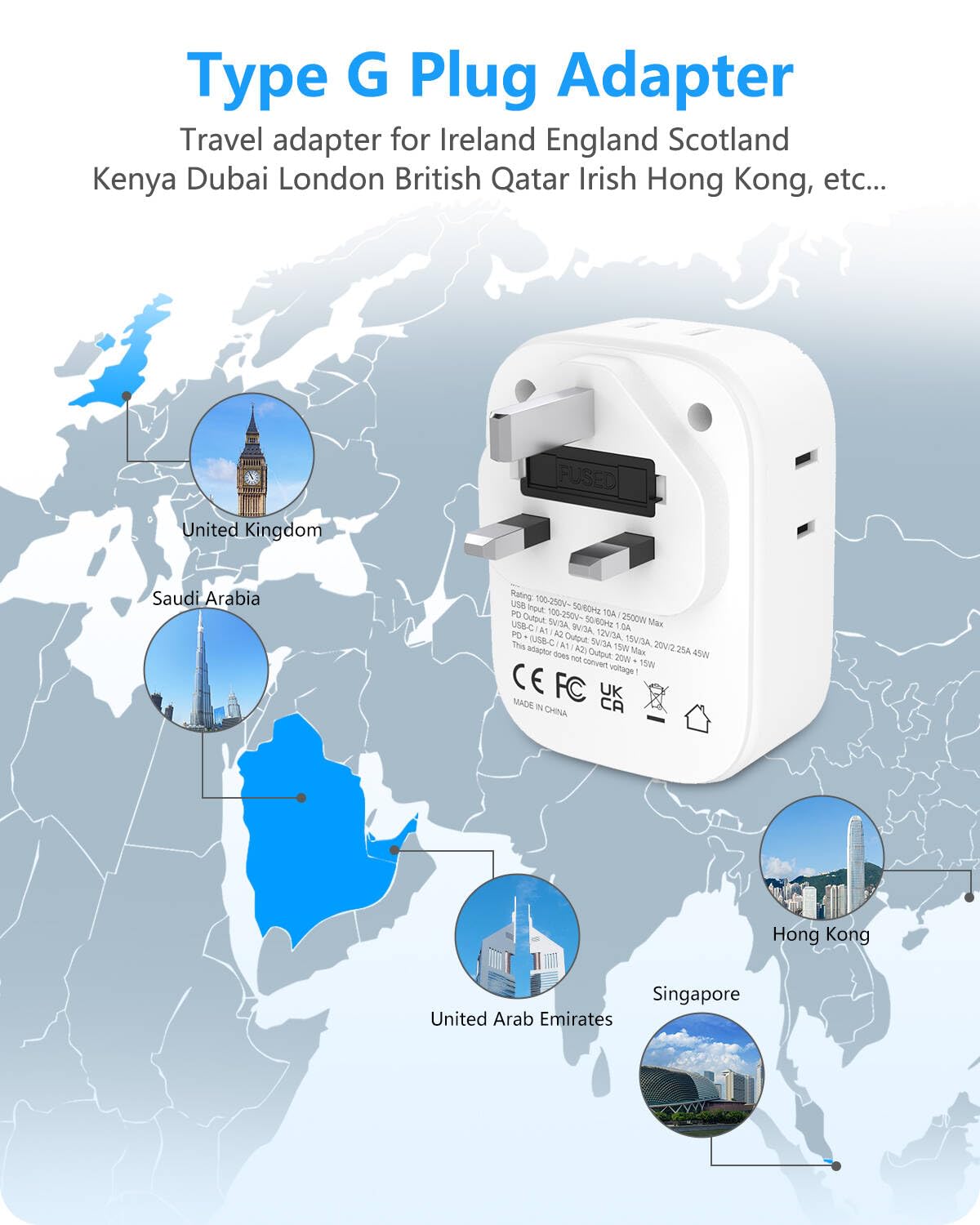 Snapklik.com : LENCENT US To UK Ireland Travel Plug Adapter,PD 45W ...