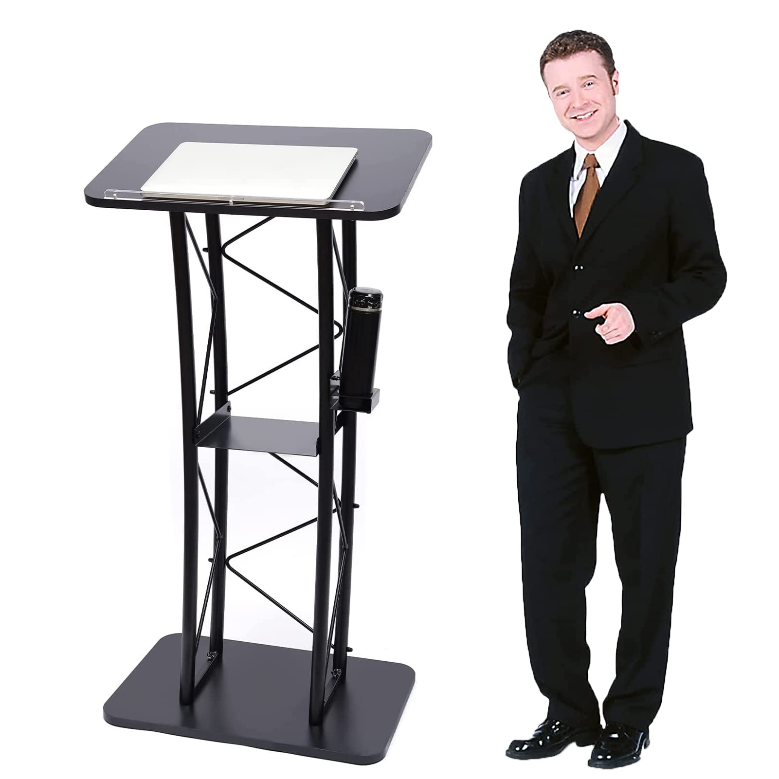 Buy Iron Podium Presentation Lectern Stand, Black Truss Lectern Pulpit ...