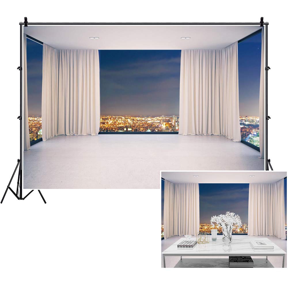 Yongfoto 7x5ft Office Backdrop French Window City Night Scene Office ...