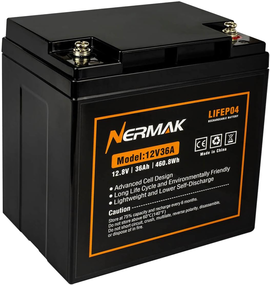 Amazon.com: NERMAK 12V 36Ah Lithium LiFePO4 Deep Cycle Battery, 2000 ...