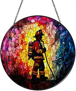 Amazon.com: Stained Glass Firefighter Ornaments Suncatcher ...