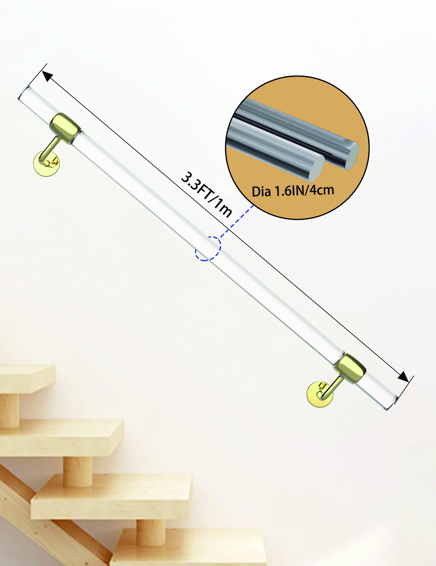 Snapklik.com : 2Pack Acrylic Handrails For Indoor Stairs, Lucite ...