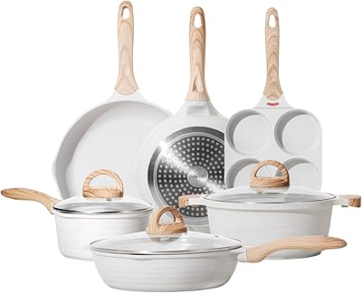 Amazon.com: GiPP Pots and Pans Set Non Stick - 14 Pcs White Granite Kitchen Cookware Sets ...