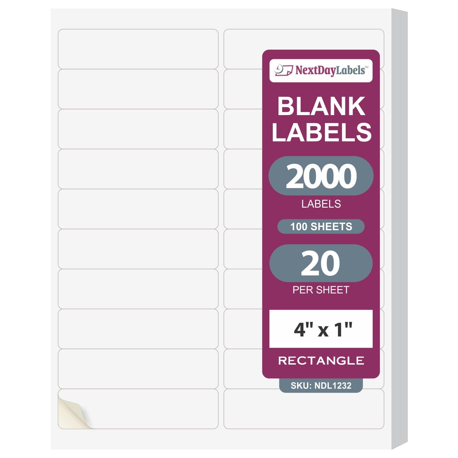 Amazon.com : NextDayLabels – 4” x 1" Rectangular Sticker Labels for ...