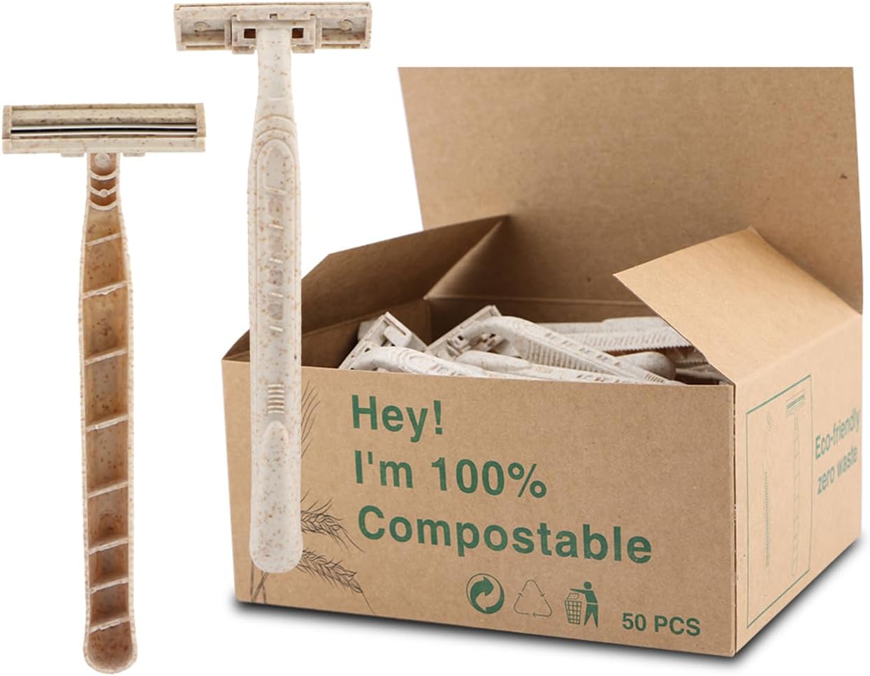 Amazon.com: Eco Razors, 50-Pack Biodegradable Twin Blade Shavers for ...
