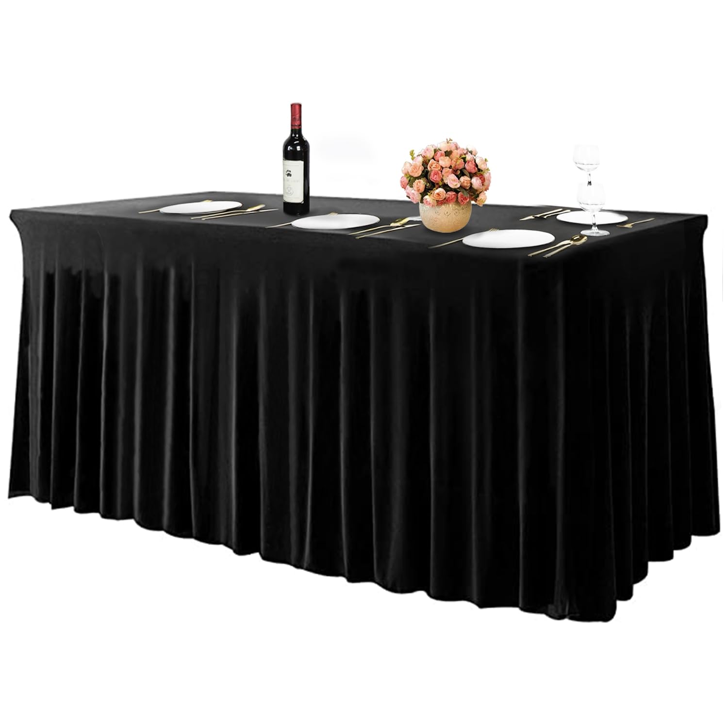 Amazon.com: Black Table Skirts for Rectangle Tables 6ft - Spandex Table ...