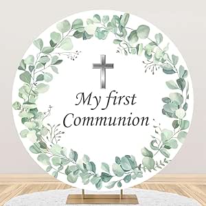 Amazon.com : Laeacco 7.2x7.2ft My First Communion Round Backdrop Cover ...