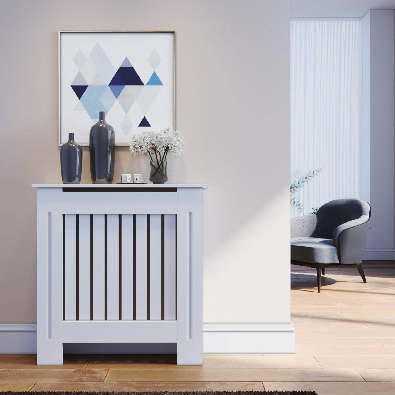 ELEGANT Radiator Covers Small Modern Vertical Slat White Painted ...