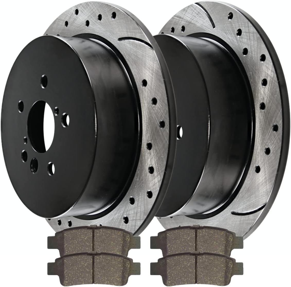 Amazon.com: AutoShack Pair of 2 Front Drilled and Slotted Brake Rotors Black and Ceramic Pads ...