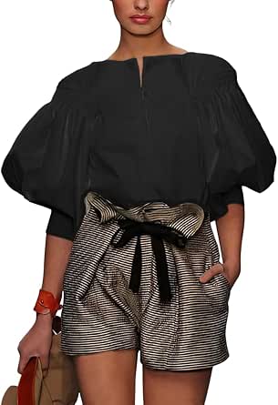 UOOZEE Women's Dressy Tops Business Work Blouses Black Button Down ...