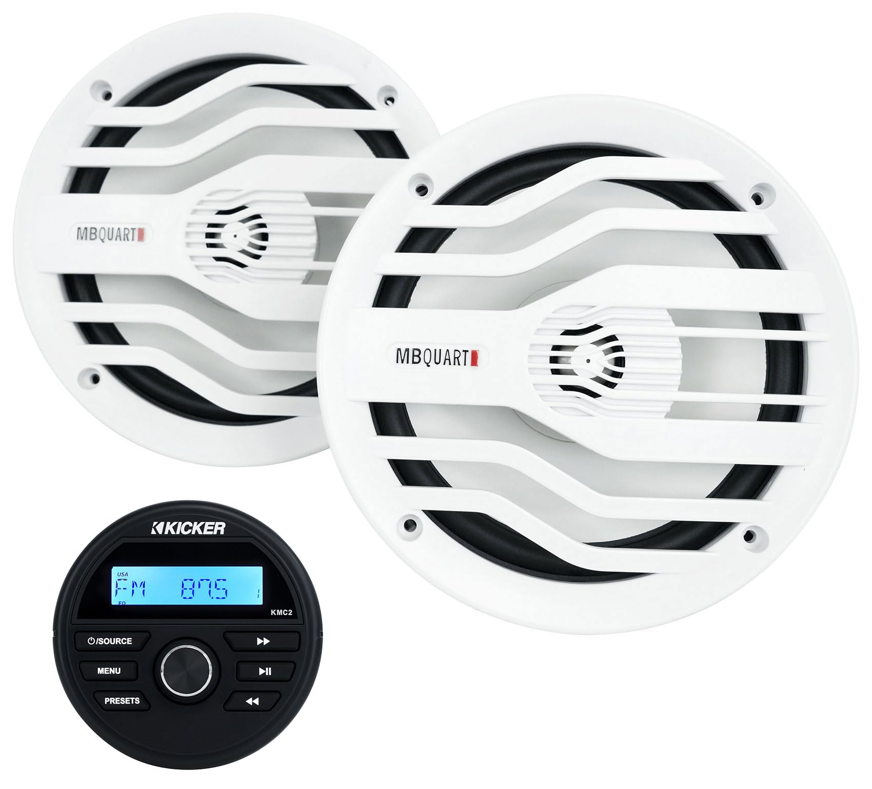 Amazon.com: Kicker KMC2 Marine Bluetooth Receiver Bundle with (2) White ...