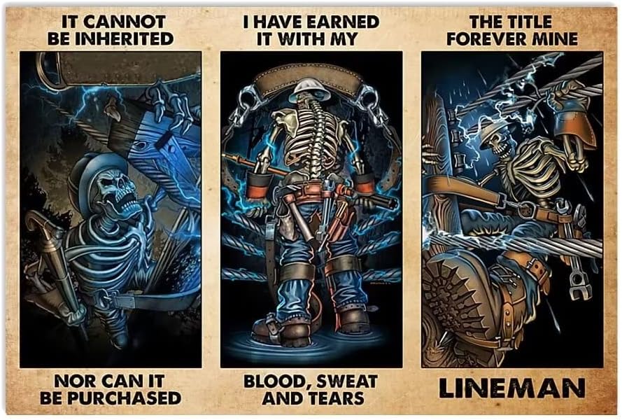 Amazon.com: Lineman Canvas Prints Wall Art Vintage Painting Skeleton ...