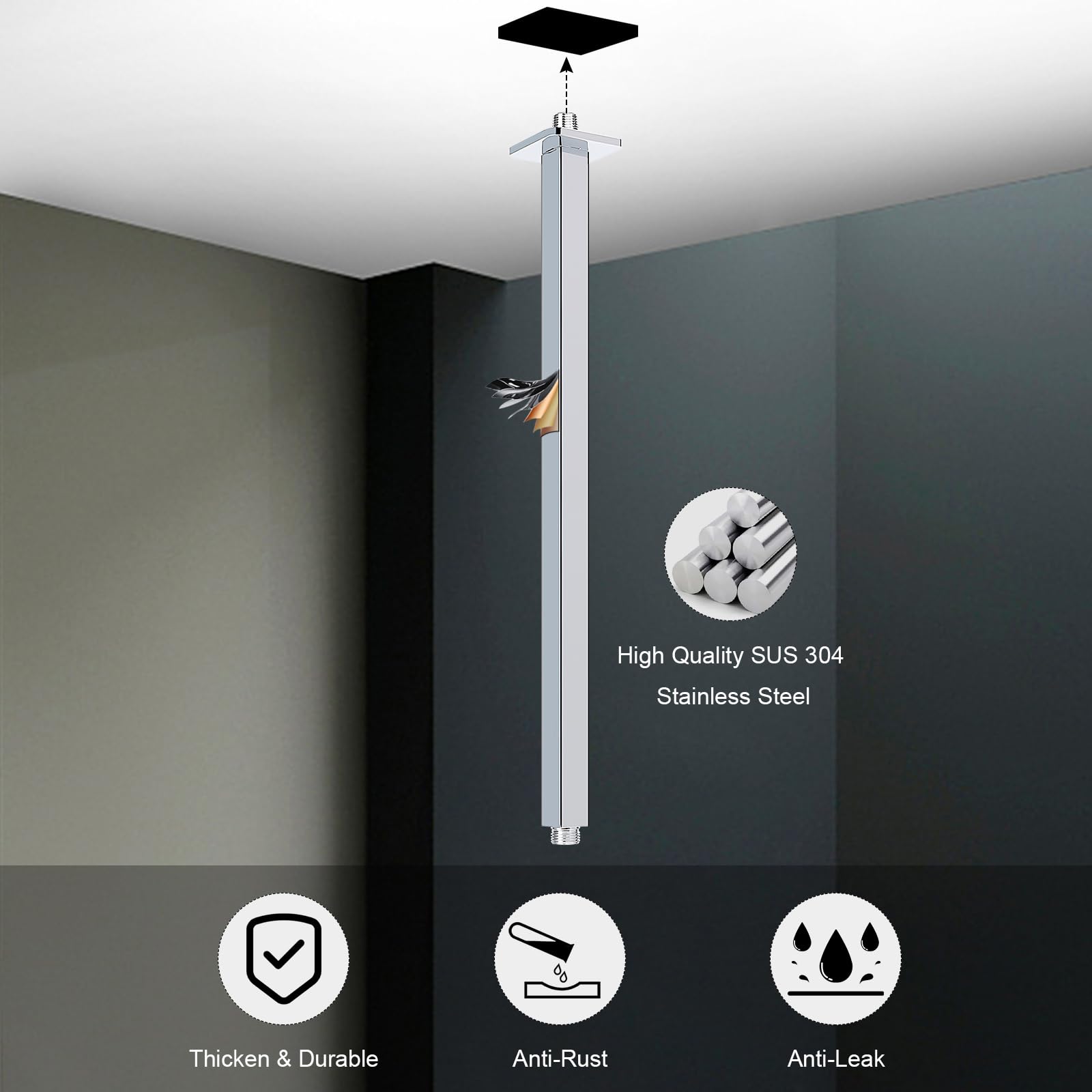 Snapklik.com : HarJue Ceiling Mounted Shower Arm, Rain Shower Head ...