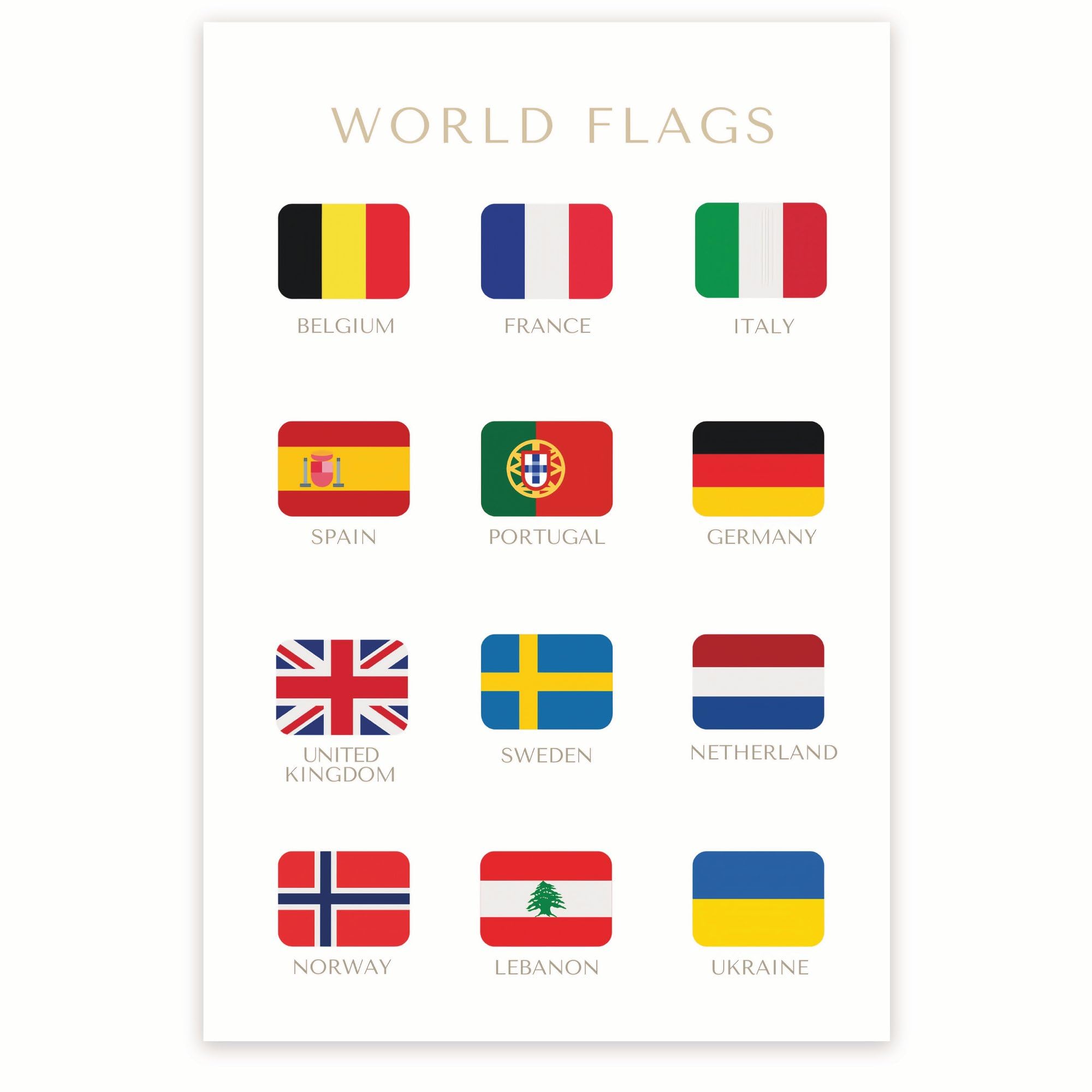World Flags Poster - Geography Wall Decor - International Flags Chart ...