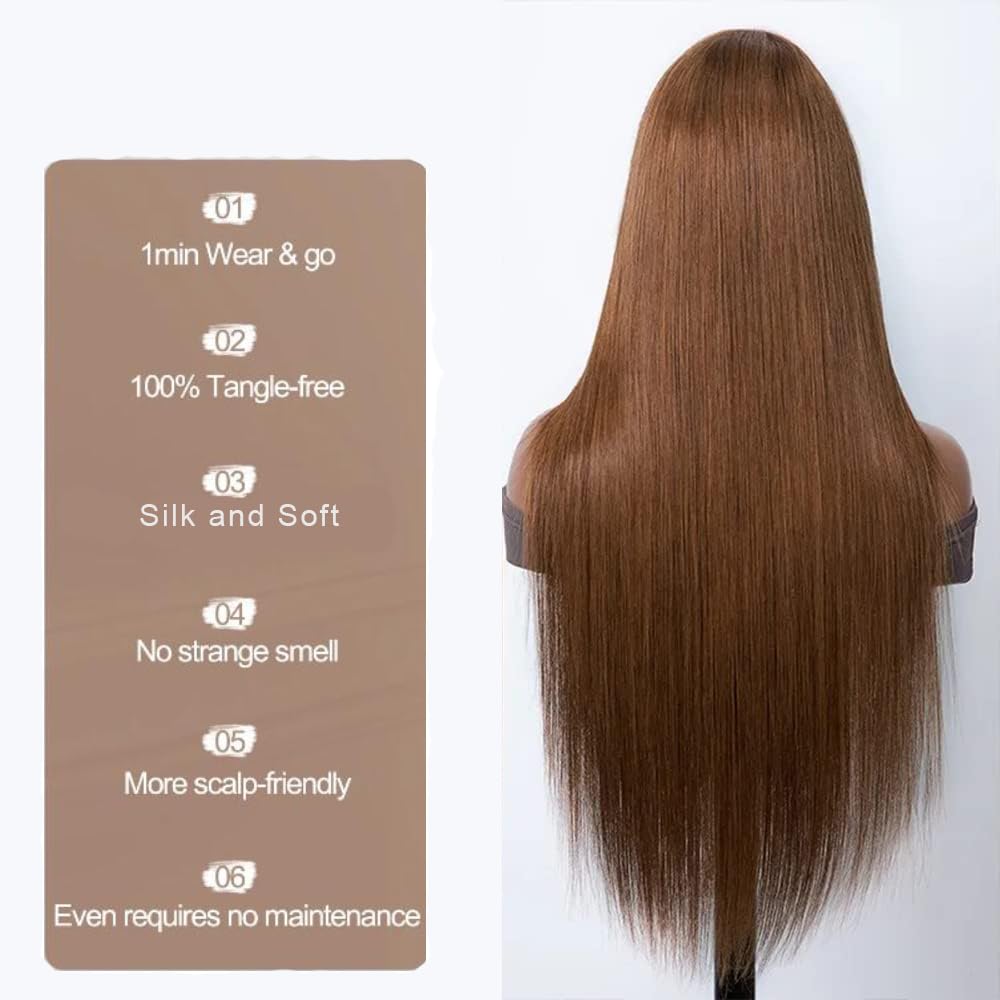 #4 Chocolate Brown Straight Glueless Human Hair Wig with Bangs,2X4 180 ...