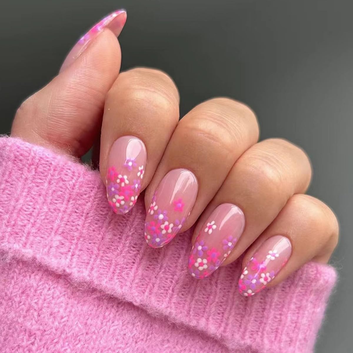 Amazon.com: Spring Flower Press on Nails Short Length Fake Nails with ...
