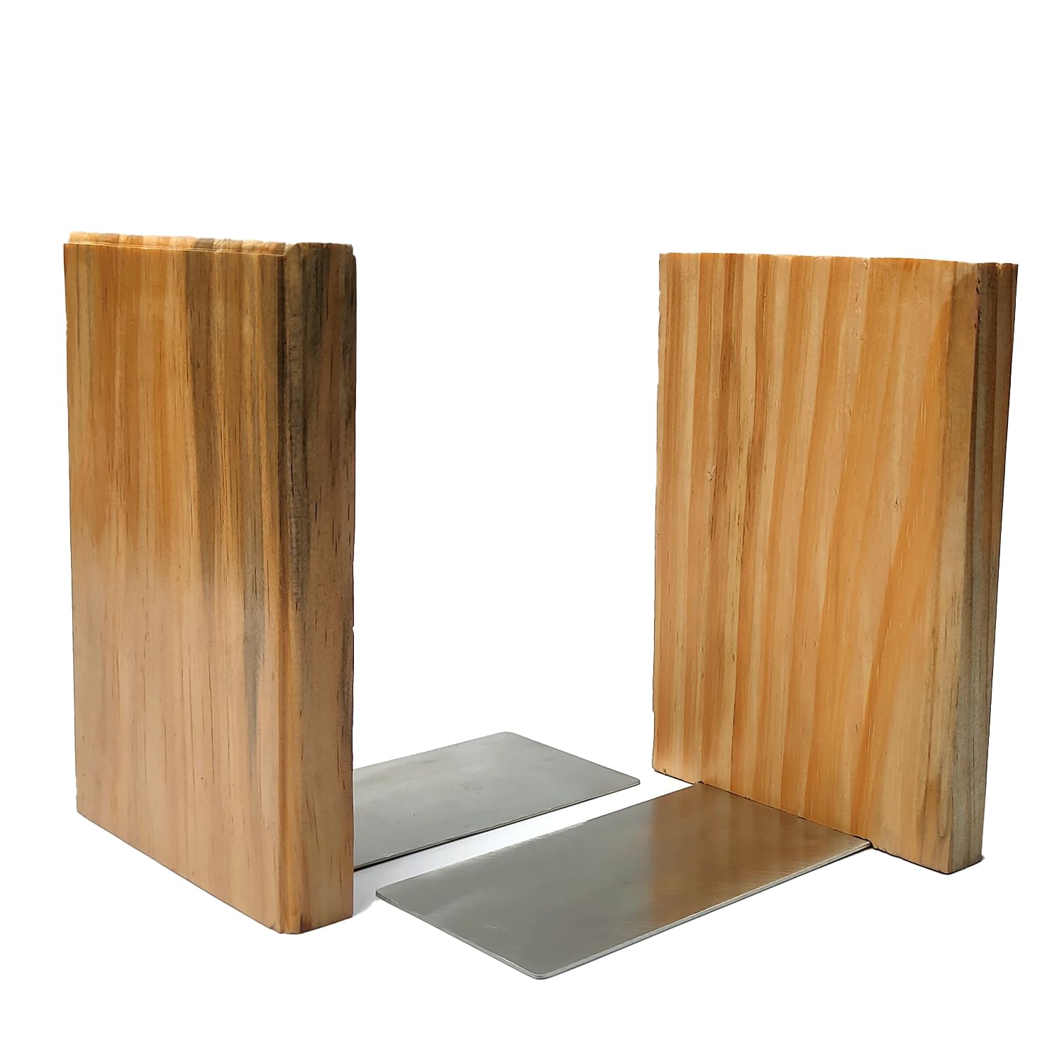 Bnospace Wooden Bookends, Unique Handmade Book Holder, Wood and Steel ...