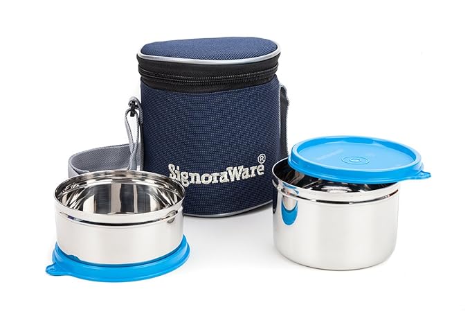 Buy Signoraware Executive Stainless Steel Lunch Box Set, Set of 2, Blue ...