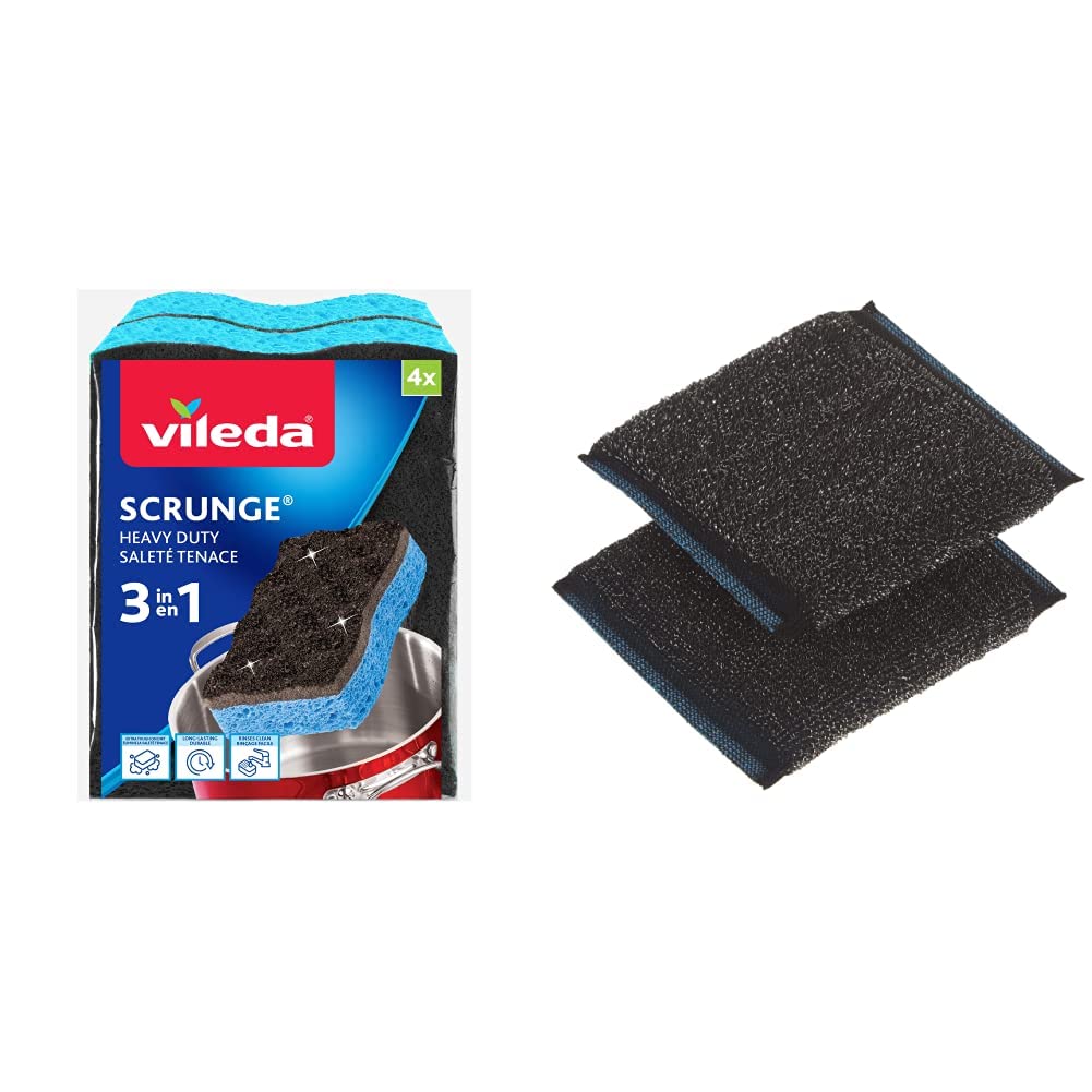 Vileda Scrunge Heavy Duty Non-Scratch Scrub Sponge (Pack of 4) + Vileda ...
