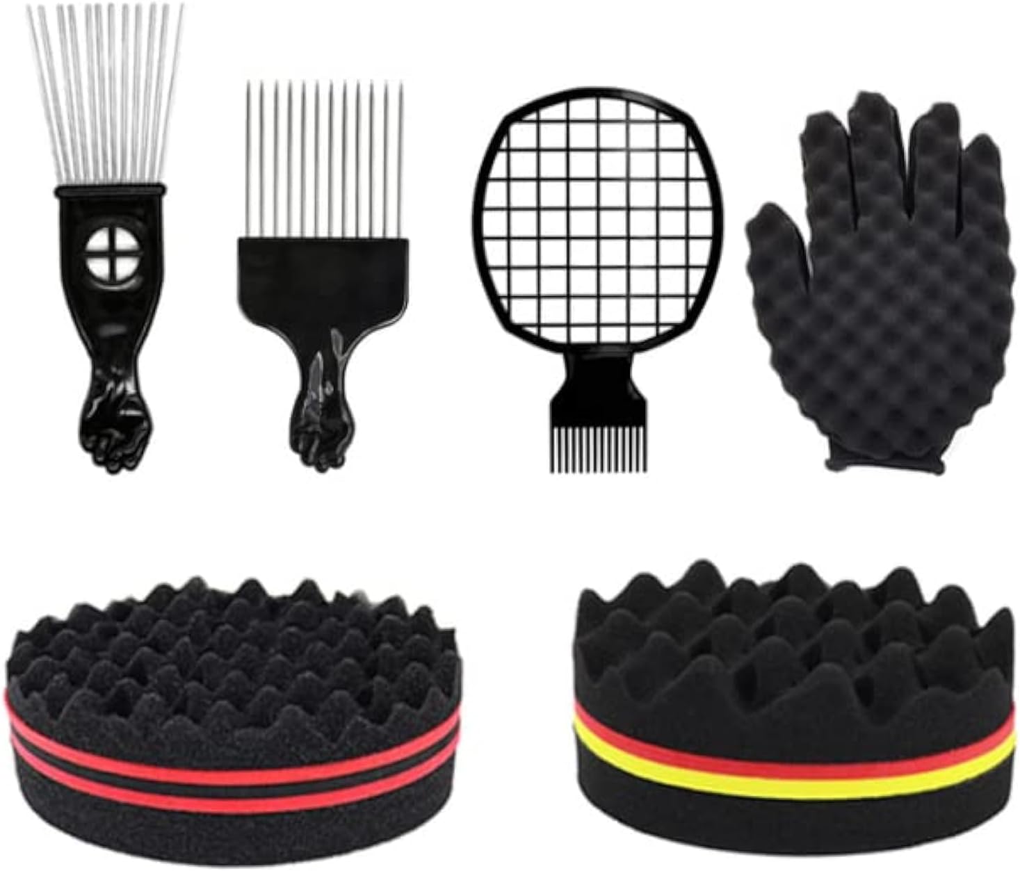 Amazon.com : Hair Sponge Set, Magic Curl Glove, Afro Brush, Metal Pick ...