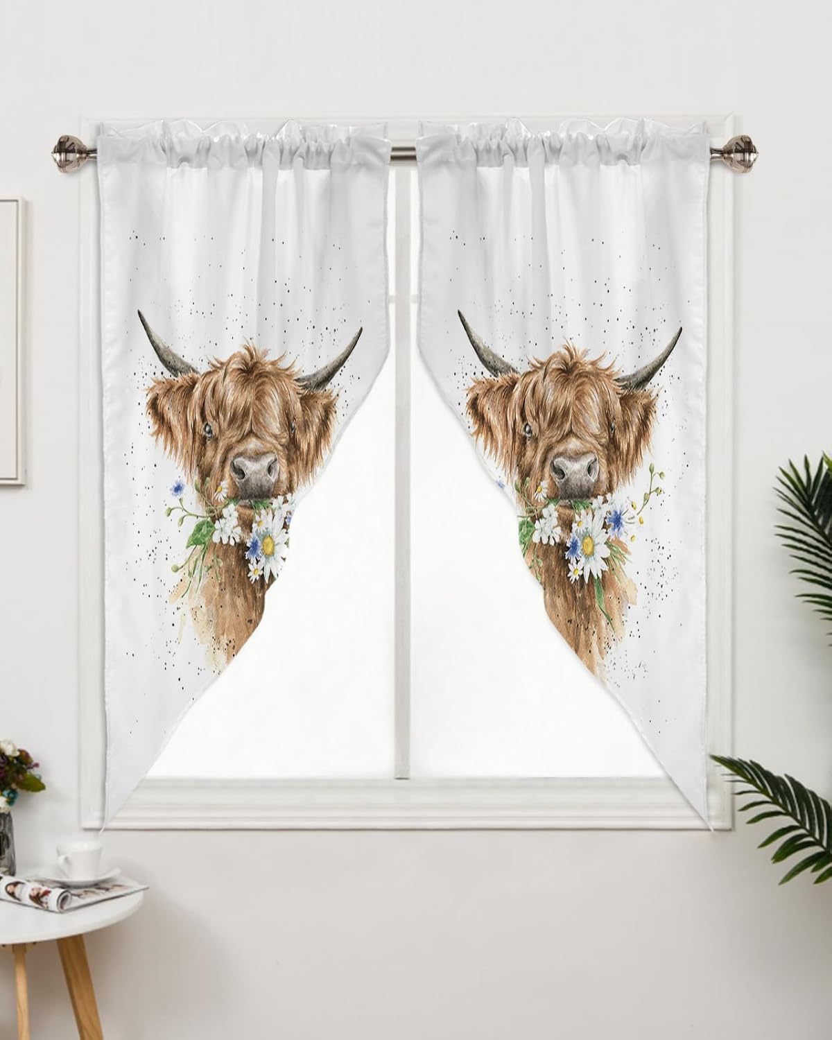 Amazon.com: Swag Valance Curtain Tier Pair,Scottish Highland Cow Spring ...