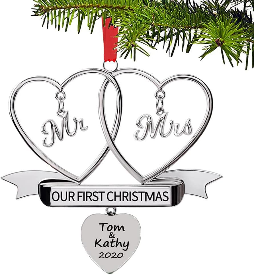 Amazon.com: JUPPE Custom Metal Our First Christmas As Mr & Mrs Ornament ...