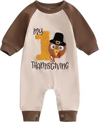 Amazon.com: Rtnnsbbfcm My First Thanksgiving Baby Boy Outfit Long Sleeve Turkey Embroidery ...