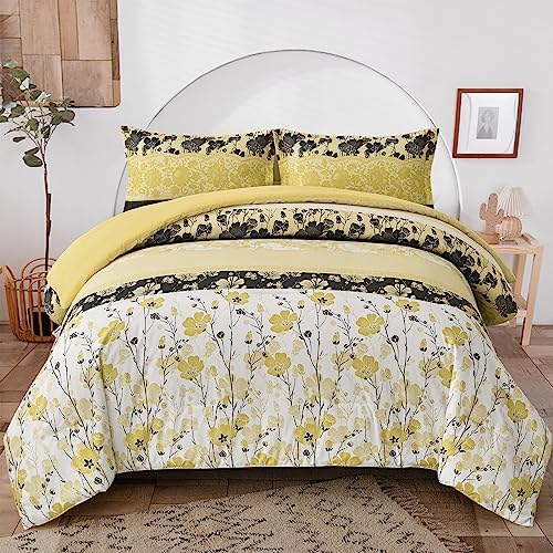 Amazon.com: Menghomeus Yellow Floral Comforter Set King - Boho ...
