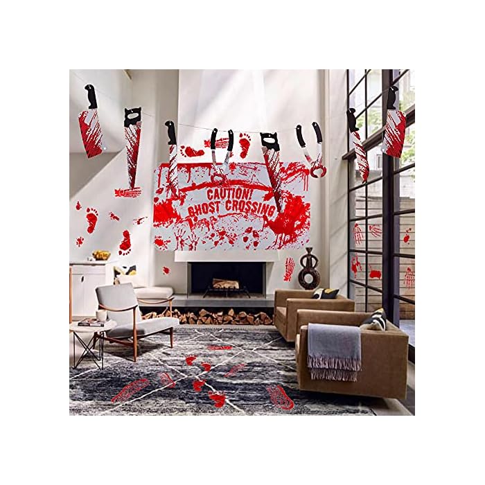 Buy Halloween Bloody Decoration Set Scary Large Bloody Backdrop Banner ...