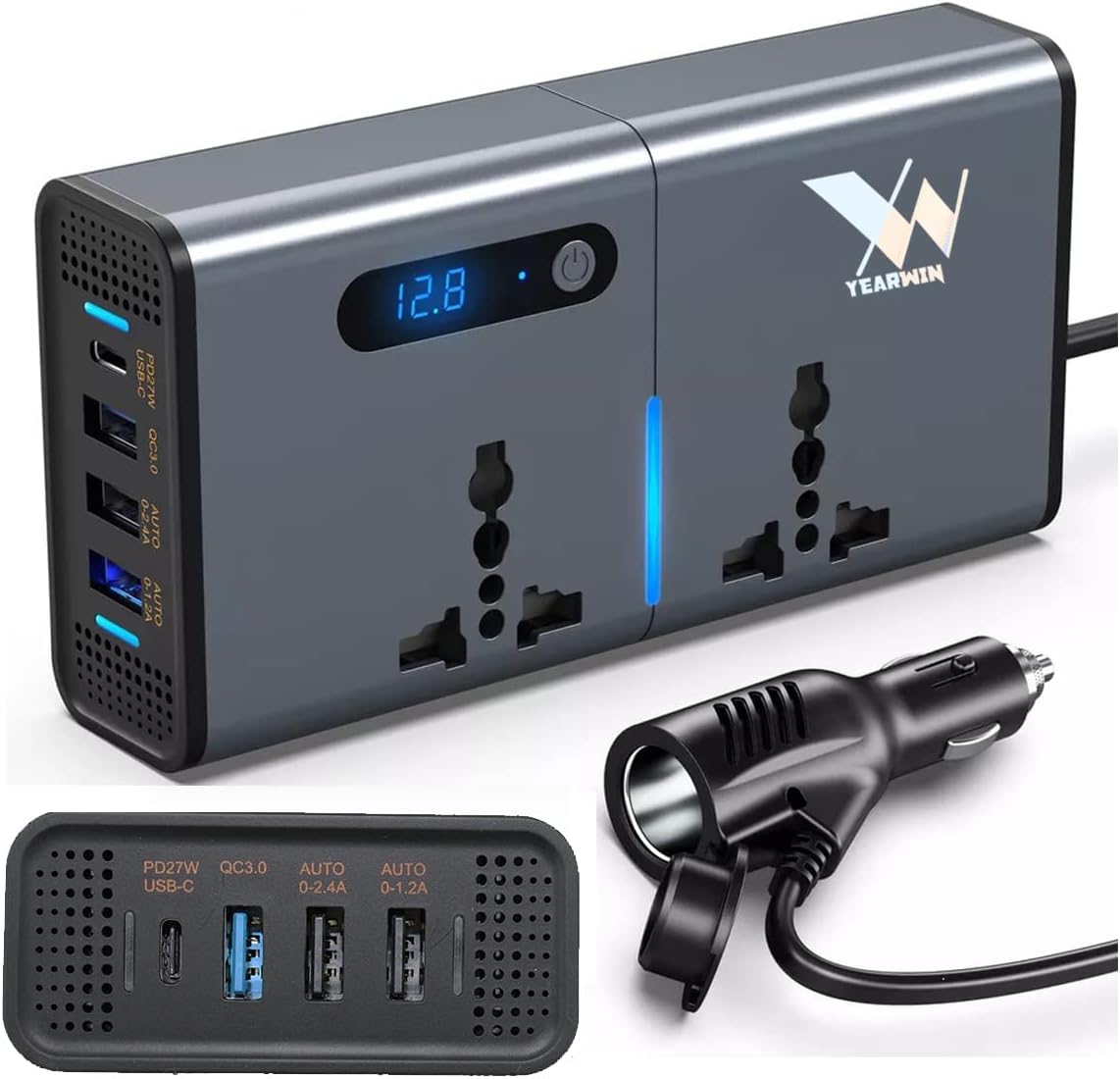Yearwin 200W Car Power Inverter with 220V Output AC Stocket, 27W PD & 3 ...