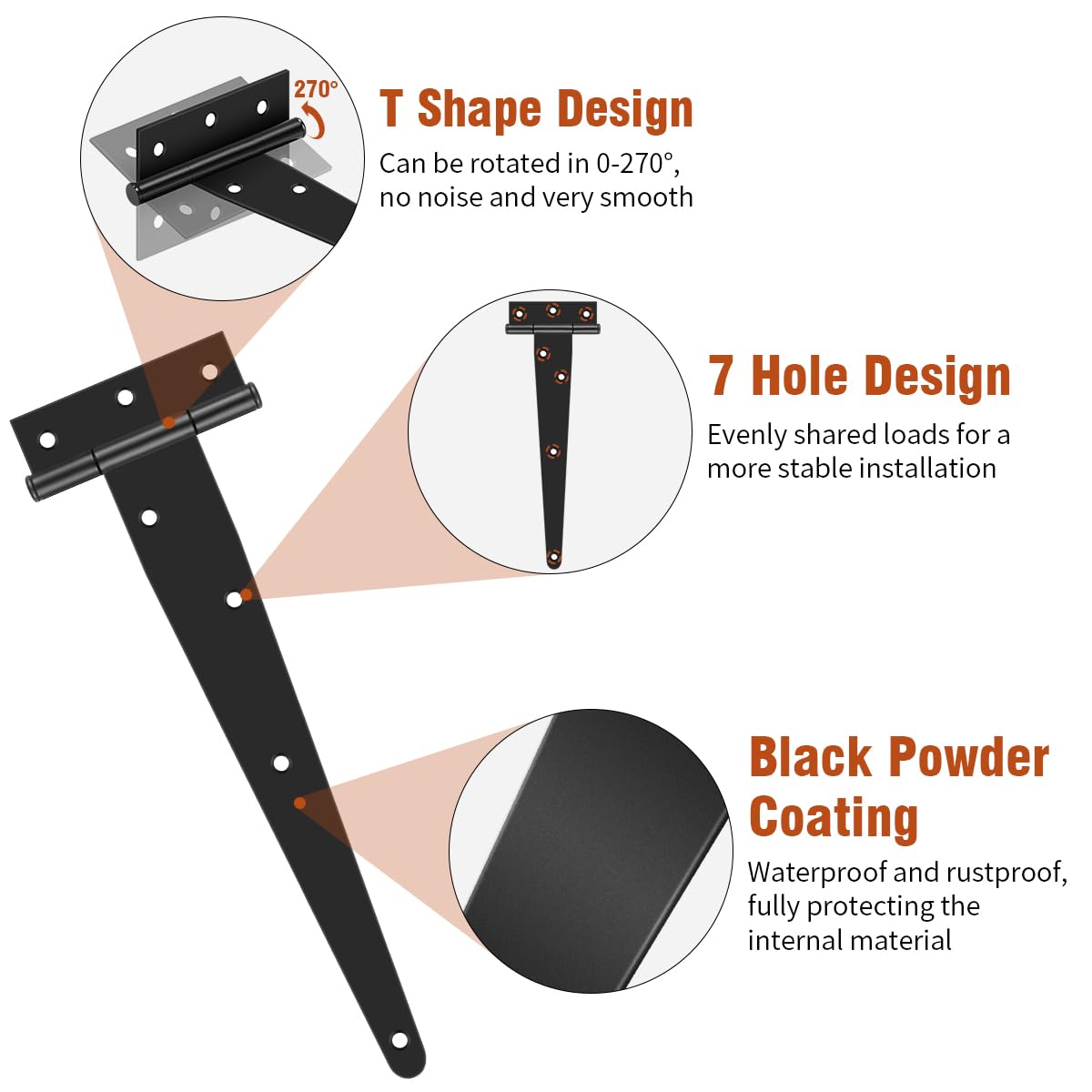 T Hinges Heavy Duty, 10 Inch Metal Door Hinge Indoor Outdoor, 6 Packs ...