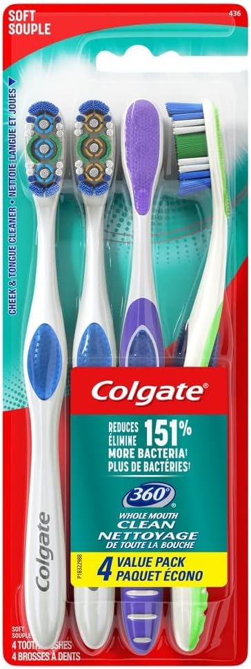 Amazon.com : Colgate 360 Whole Mouth Toothbrush, Adult Soft Toothbrush ...