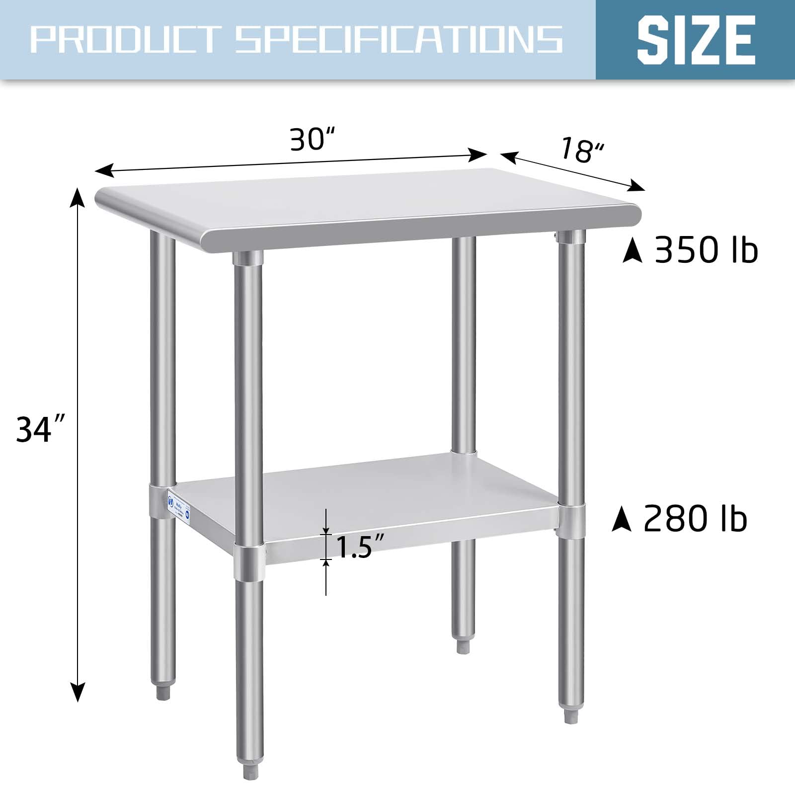 Snapklik.com : Hally Stainless Steel Table For Prep & Work 30 X 18 ...