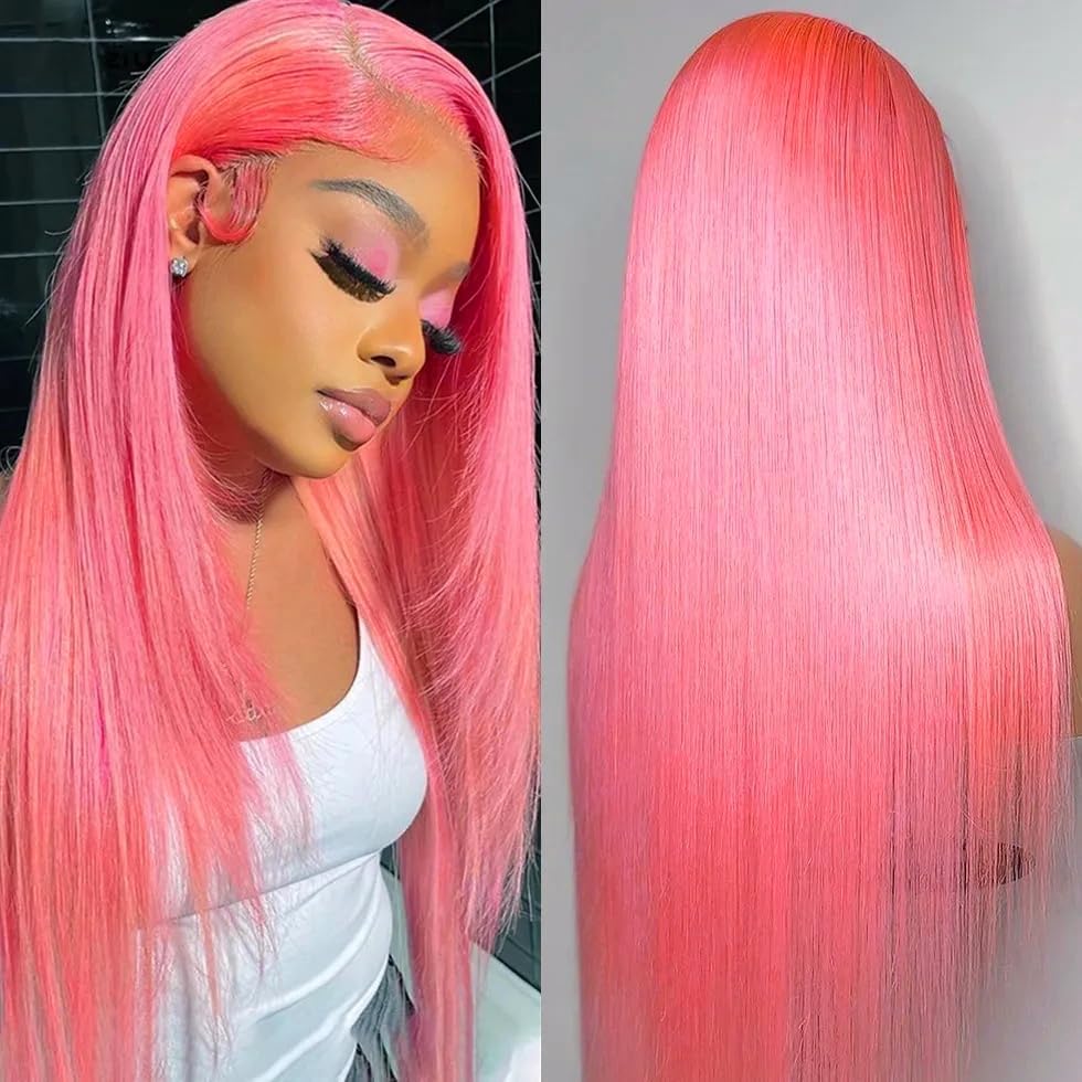Amazon.com : Msviki Pink Lace Front Wig Human Hair 180% Density 13x4 HD ...