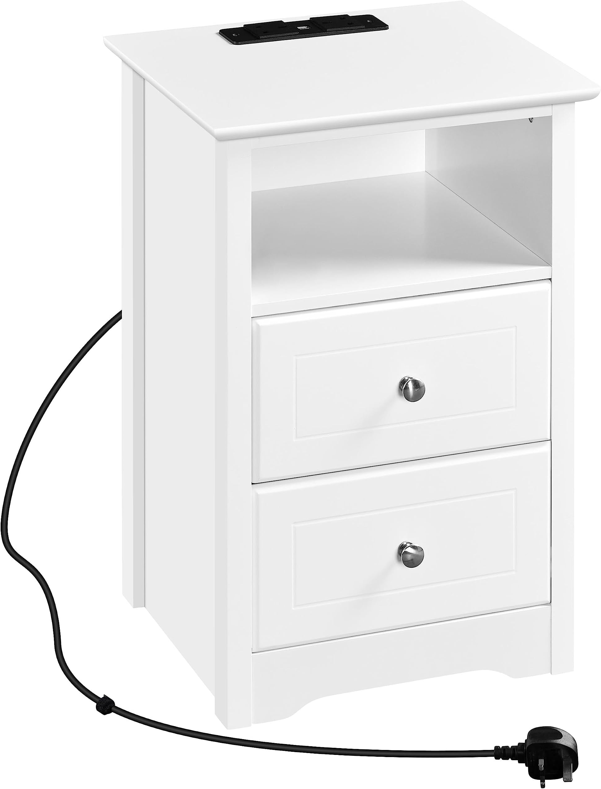 Yaheetech Wood Bedside Table with 2 Charging Outlets and 2 USB Ports ...