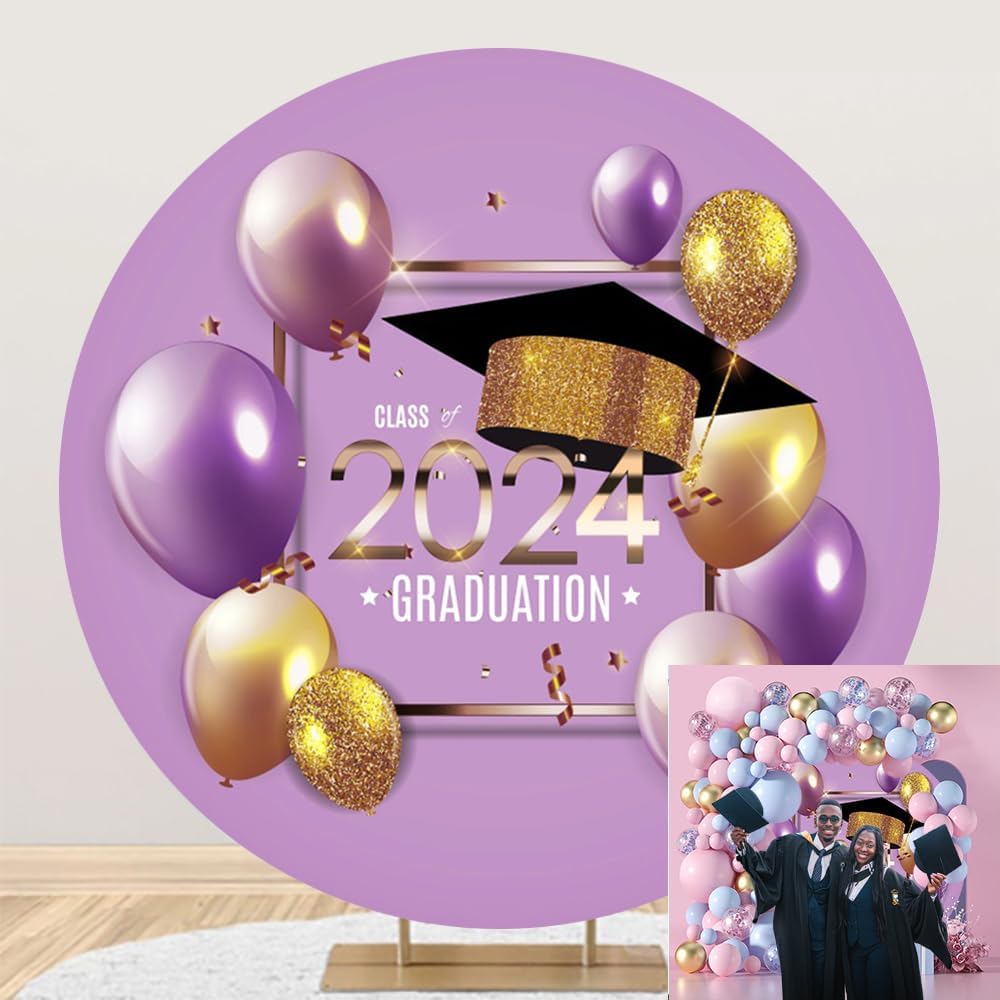 Amazon.com : OERJU Purple Graduation Round Backdrop Cover 7.5x7.5ft ...