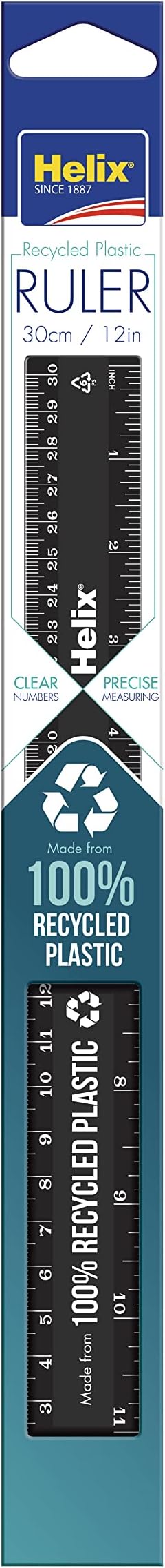 Helix 100% Recycled Plastic 30cm/12" Ruler Black 11601 : Amazon.co.uk ...