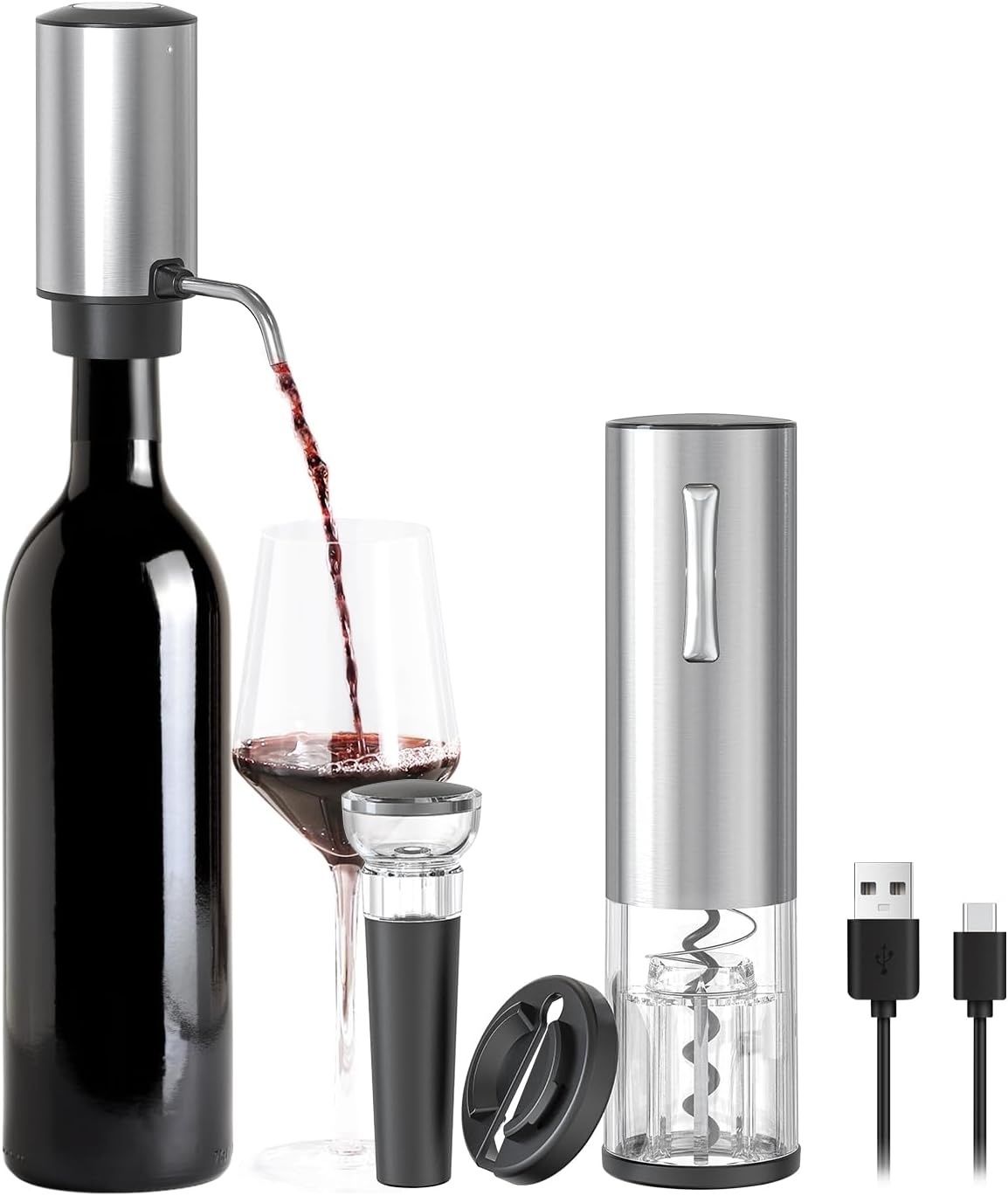 ELMWAY Electric Wine Opener Set 4-in-1 Wine Set with Rechargeable ...