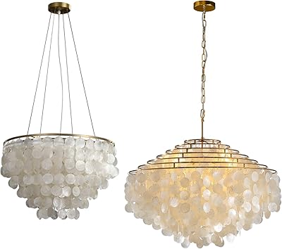 efperfect Modern Capiz Shell Chandelier, 6 Lights Natural Shell Hanging ...