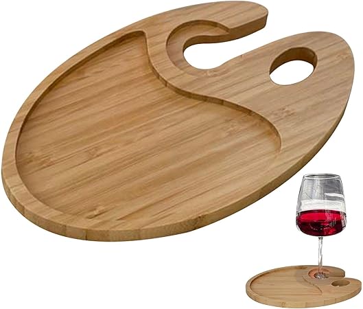 Appetizer Plates with Wine Glass Holder - Charcuterie Serving Board ...